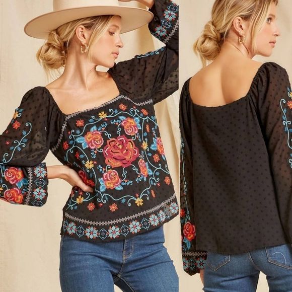 Sweetbb | Tops | Swiss Dot Embroidered Blouse Sl | Poshmark